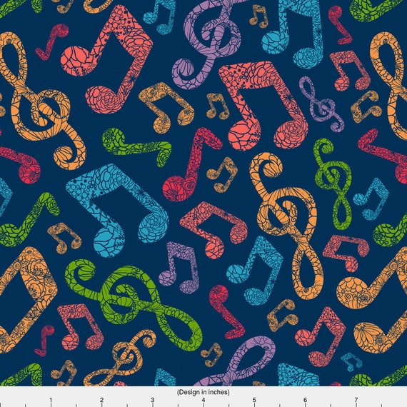 Kids Music Fabric Funky Musical Notes By Oksancia Navy and