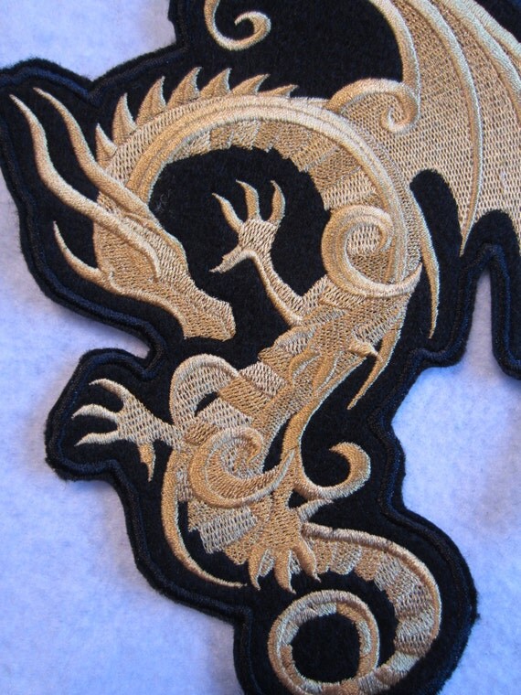 Large Embroidered Winged Dragon Iron On Patch Dragon Patch