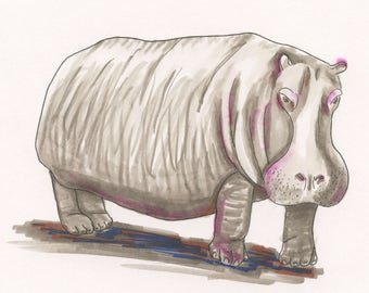 Hippo drawing | Etsy