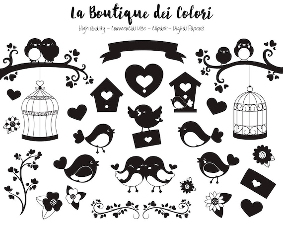 Valentine's Day Birds Silhouette Clipart, Cute Digital Graphics PNG and ...