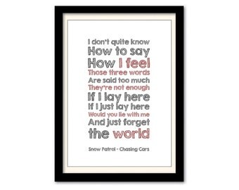 Items similar to Snow Patrol "Chasing Cars" Lyric Art Coaster on Etsy