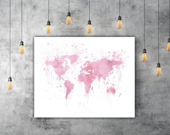 Pink world map | Etsy