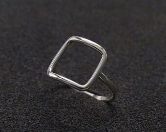 Open square ring sterling silver geometric ring dainty