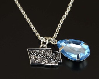Tiny Gold Washington Charm Necklace Miniature State