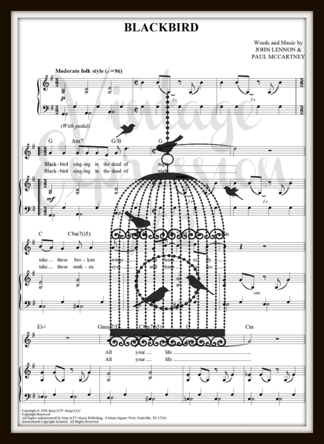 The Beatles Blackbird on Song Music Sheet Print