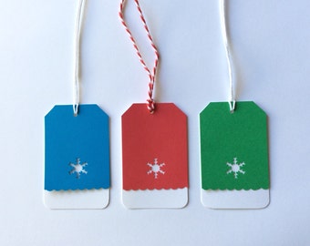 Items similar to Silver Glitter Christmas Tags, White Snowflake ...