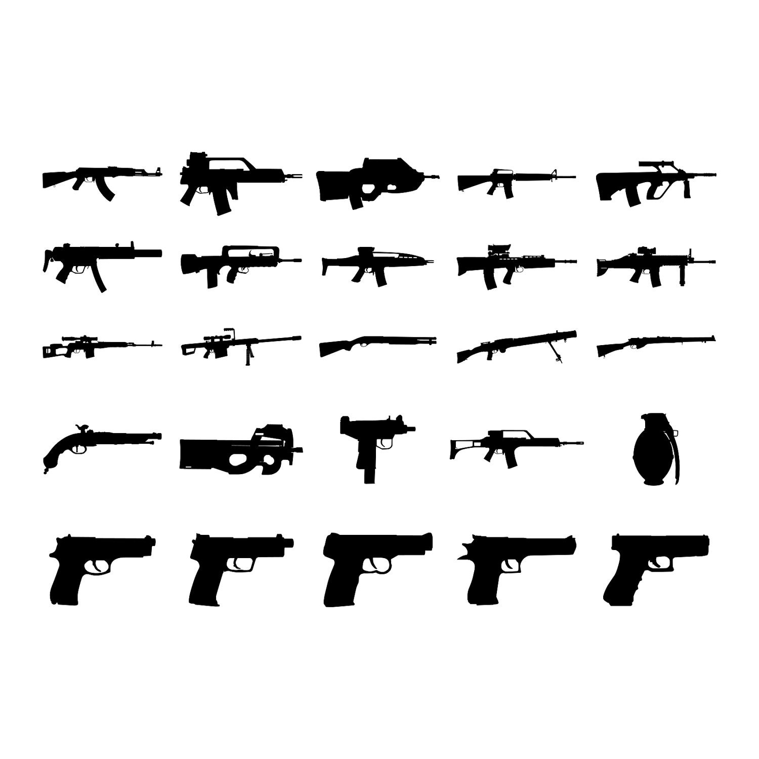 Army weapons Gun SVG Rifle Pistol Grenade Machine gun SVG PNG