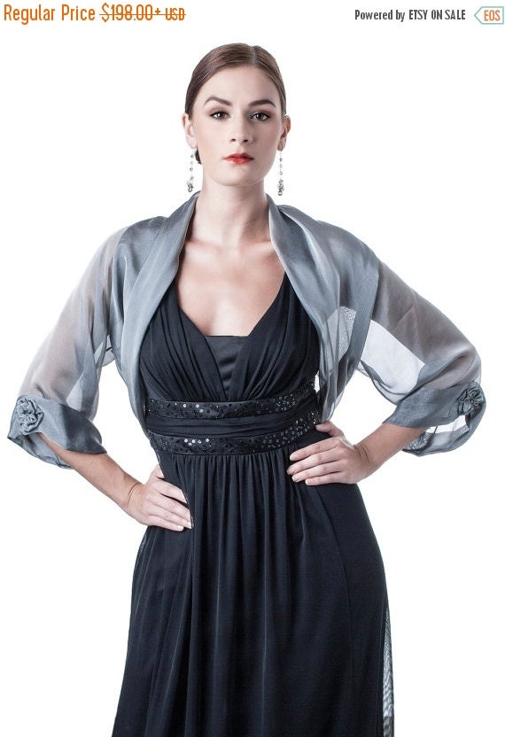 Promo sale: Silver-Grey Silk Evening Bolero by ChicAuraAccessories