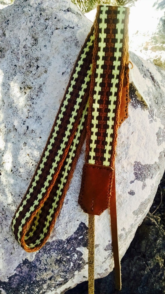 Cotton Tablet Woven Powder Horn Strap in browns and yellow