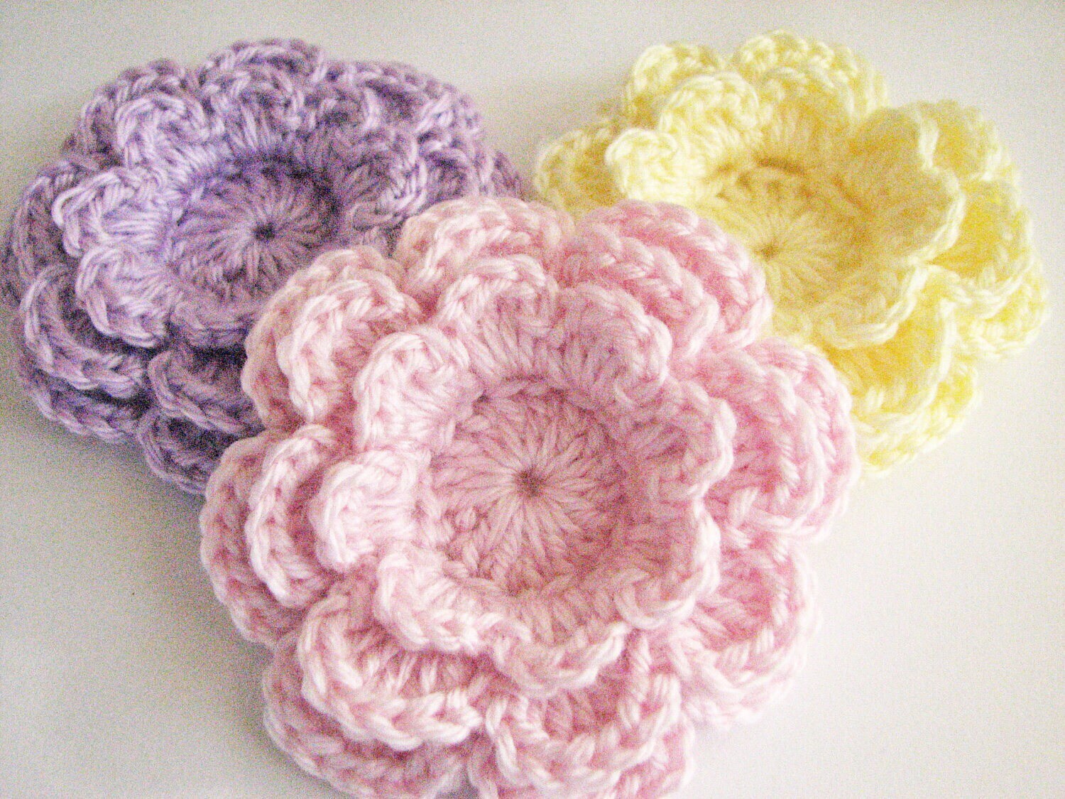 Crochet Flowers 3 Large Layered Pastel Crochet Flowers