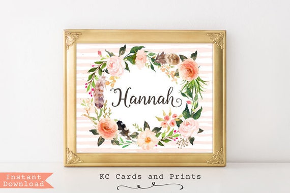 Items similar to Boho Girl Wall Decor, Hannah, Name Art, Nursery Decor ...