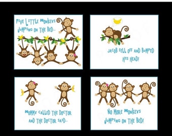 Items similar to No More Monkeys Jumping on the Bed wall decal, nursery ...