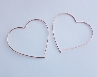Large Gold Heart Hoop Earrings Large Gold Wire Heart Hoops