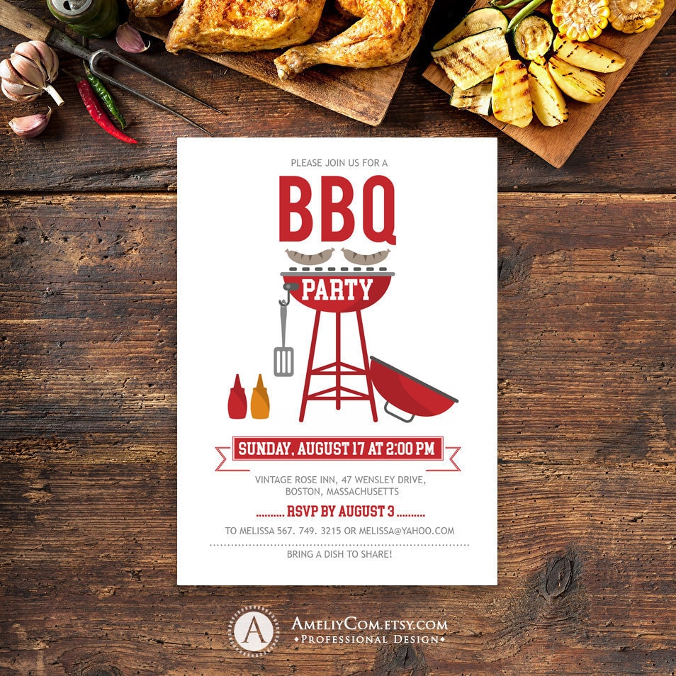 Printable BBQ Party Invitation Summer Barbecue Invitation