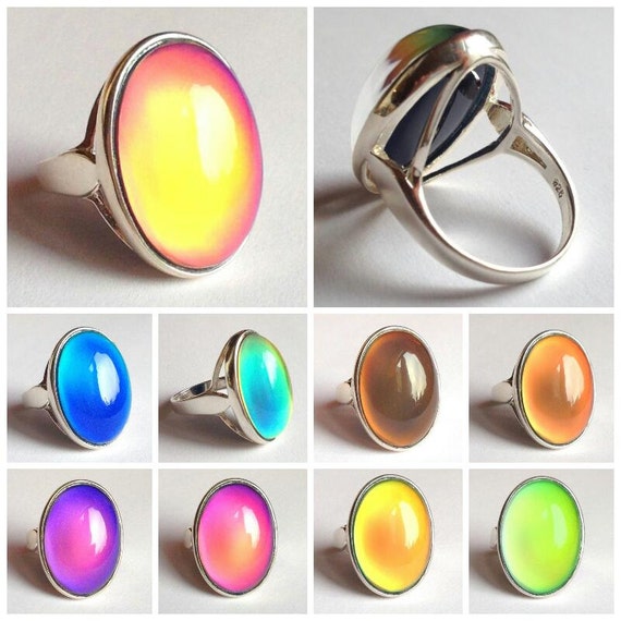 Mood Ring Sterling Silver 925 25x18 mm big large color