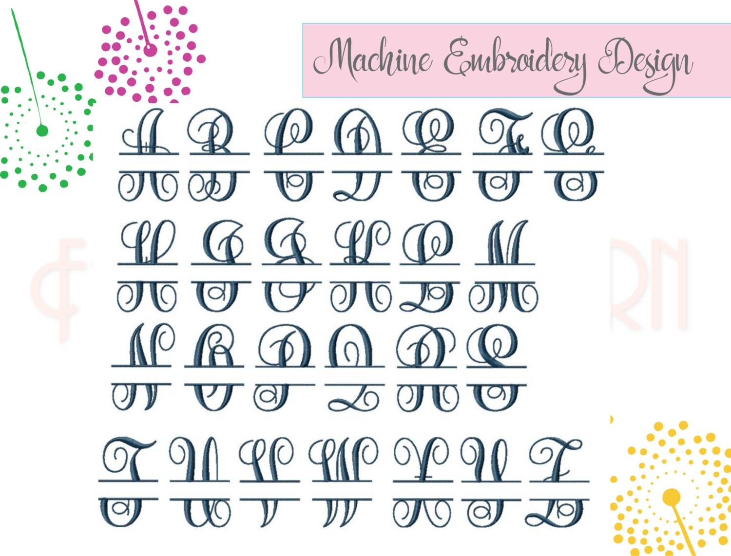 VINE SPLIT MONOGRAM Embroidery Font Design 4 inch and 6 inch