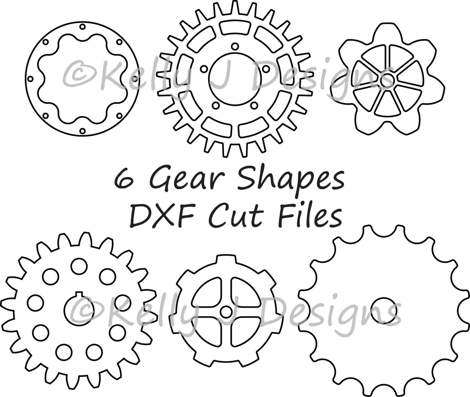 Gear Cut File Gear DXF Includes 6 Gear Shapes