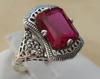 Simulated ruby ring | Etsy