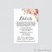Printable OR Printed Wedding Registry Cards Floral Wedding