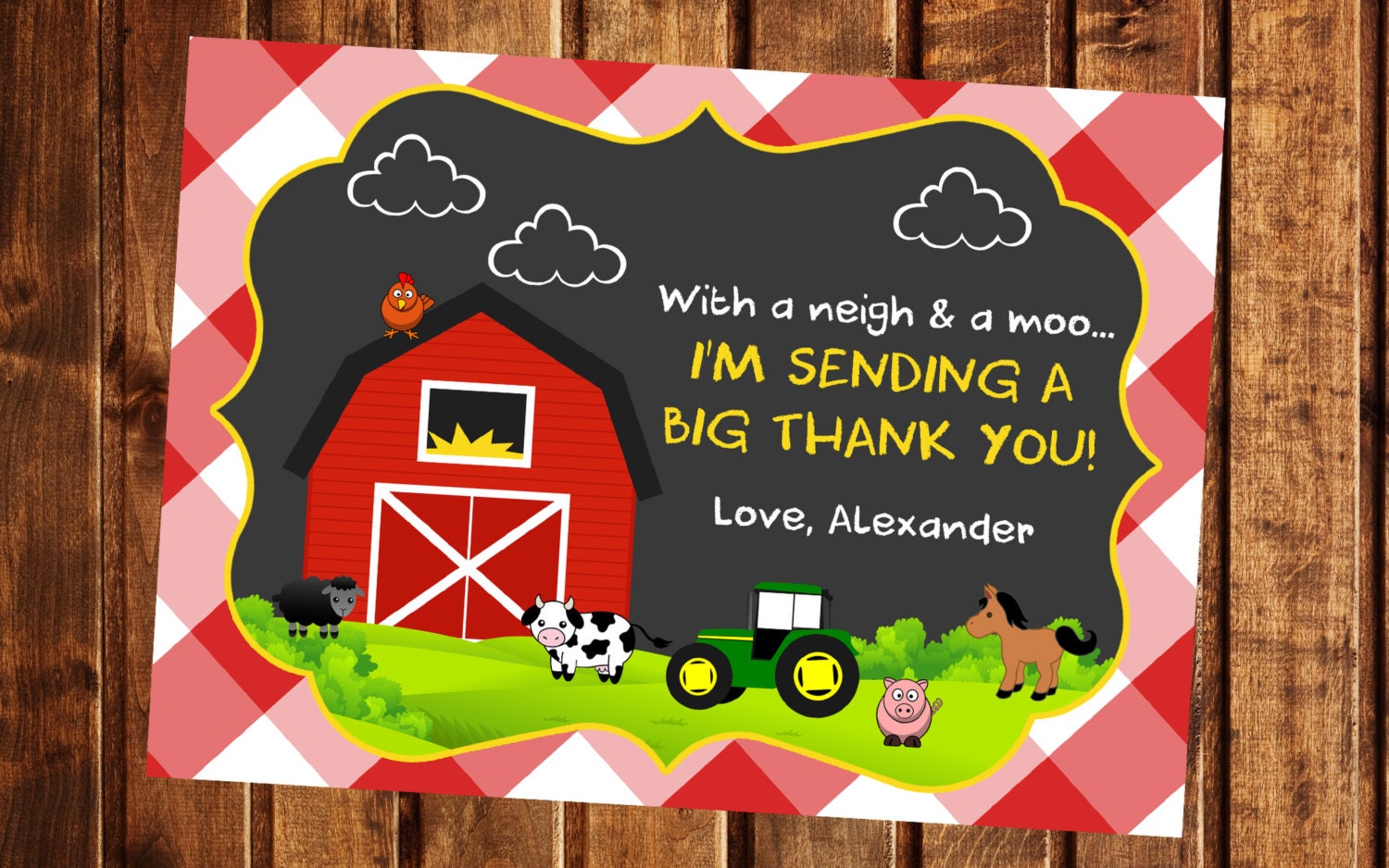 Farm Thank You Card Farm Birthday Farm Animals Thank You