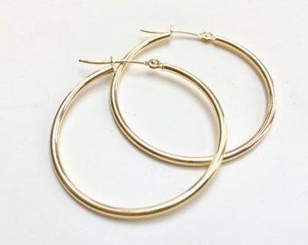 Solid 14k gold hoops | Etsy