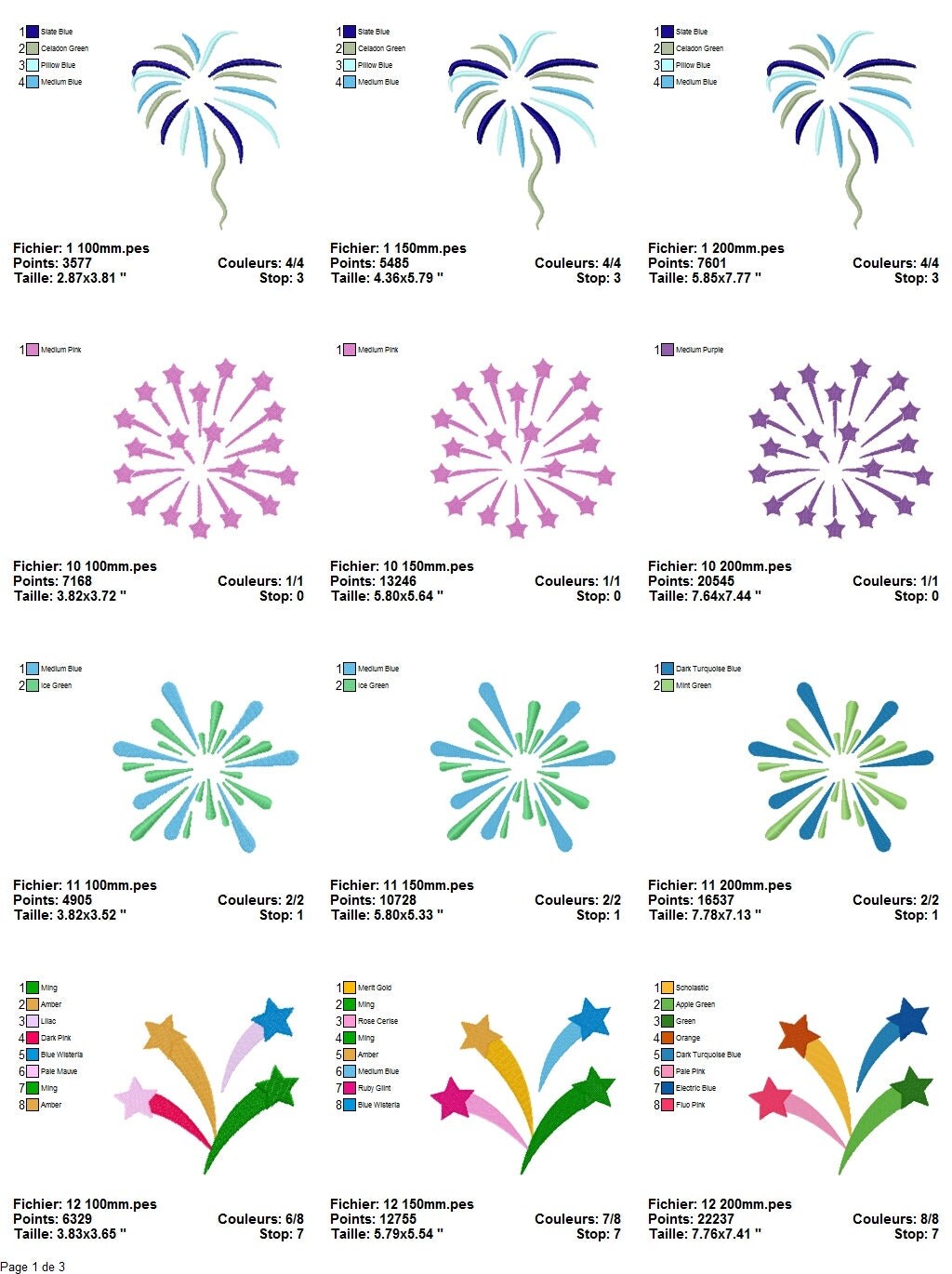 FIREWORKS designs for embroidery machine / feux artifice