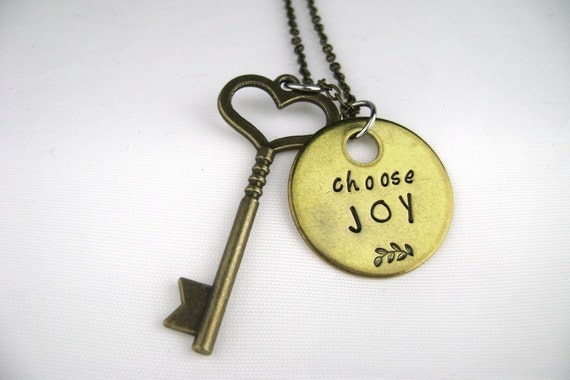 Choose Joy Necklace Hand Stamped Inspirational Jewelry Gold