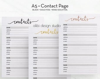 Personal Contact Page Printable INSTANT DOWNLOAD Wonderful