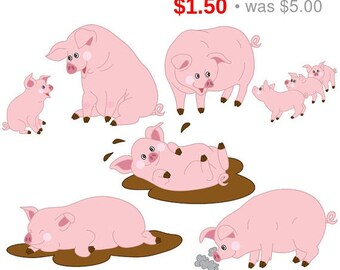 Items similar to Little Pig Clip Art SET 3- Four Happy Little Pigs Clip ...