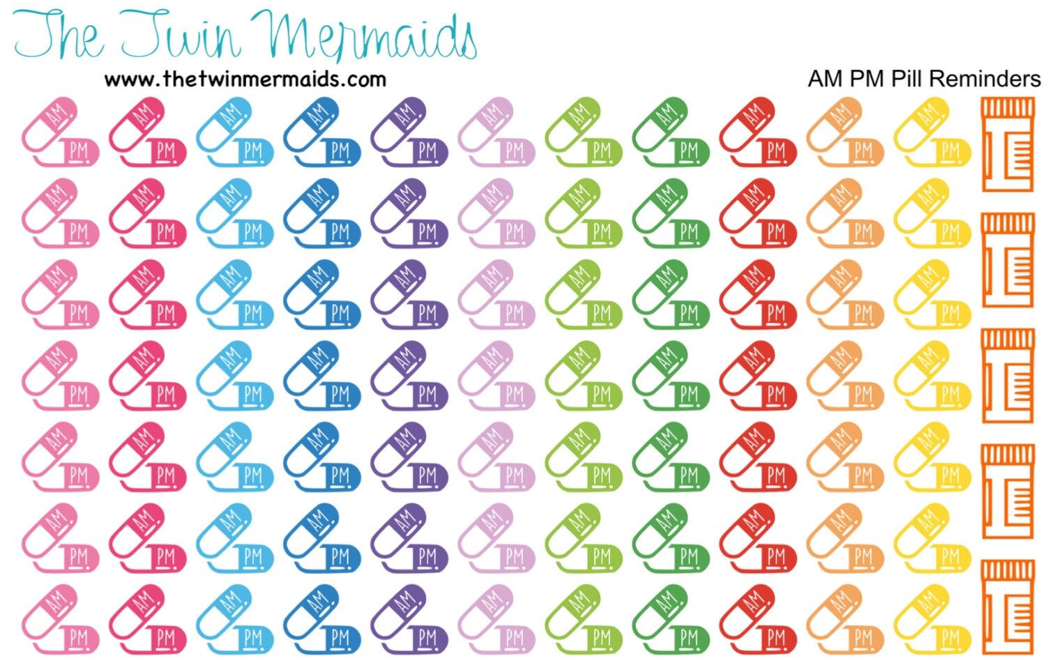 AM PM Pill Reminders Planner Stickers