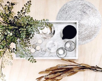 Flowing Contemporary White Marble Serving Tray Coffee Table