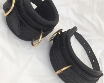 Black leather cuff | Etsy