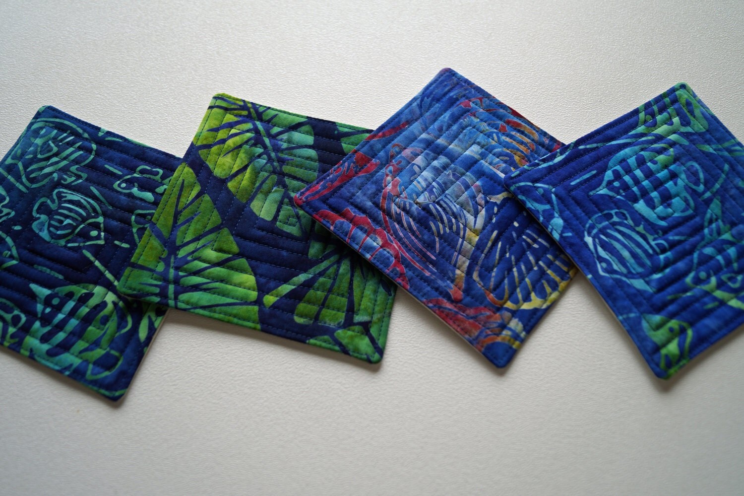 Quilted Fabric Coasters Set of Four in Blue and by MyBitOfWonder