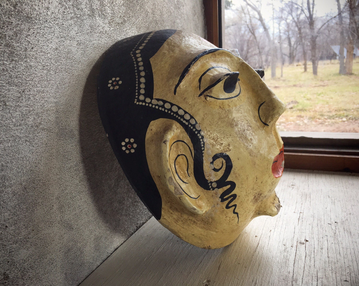 Large vintage Indian paper mache mask, handmade hand-painted folk art ...
