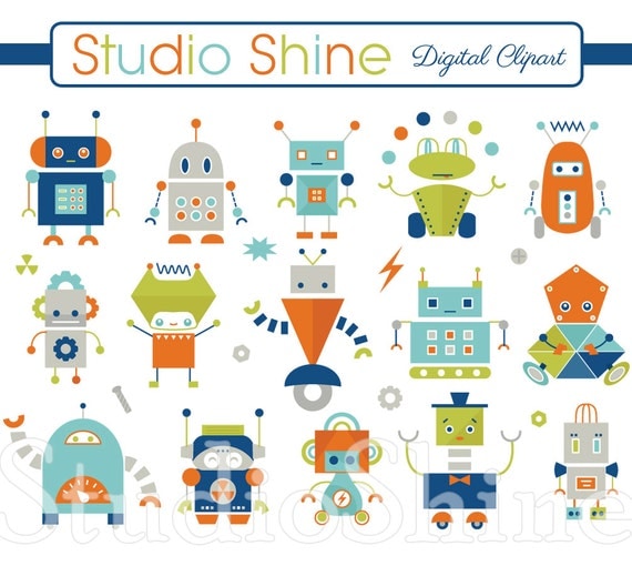Robot Clipart Digital Clipart Gears Tools Nuts by StudioShine