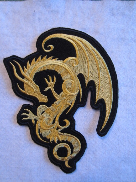 Large Embroidered Winged Dragon Iron On Patch Dragon Patch