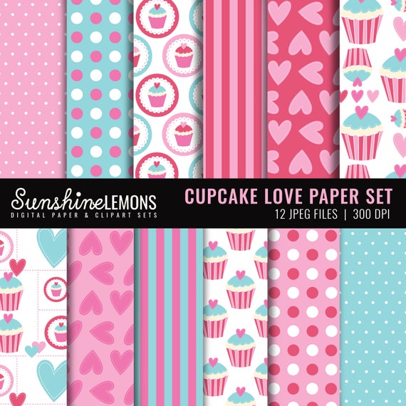 Cupcake Love Digital Scrapbooking Paper Set COMMERCIAL USE