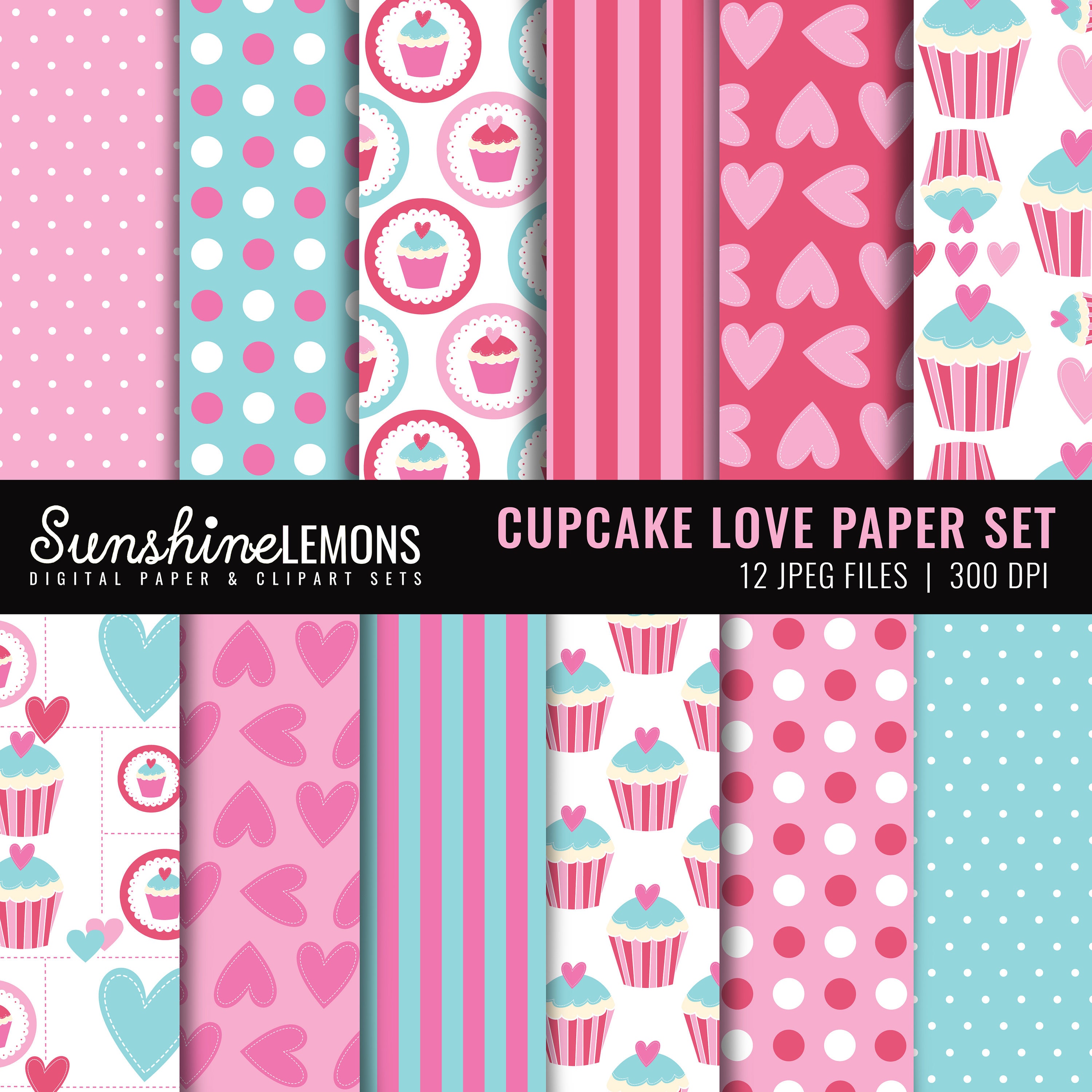Cupcake Love Digital Scrapbooking Paper Set COMMERCIAL USE