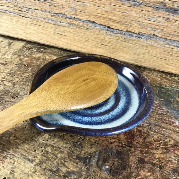 Large Ceramic Spoon Rest / Blue Handmade Pottery Spoon Rest