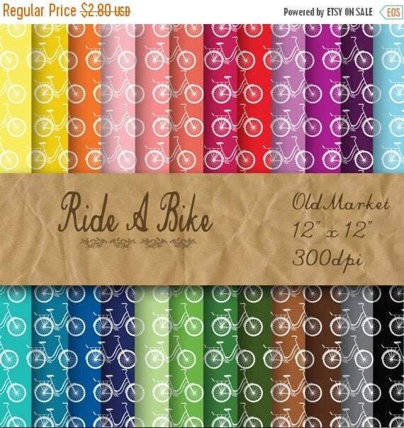 30% Off Sale Ride A Bike Digital Paper Scrapbook by OldMarket