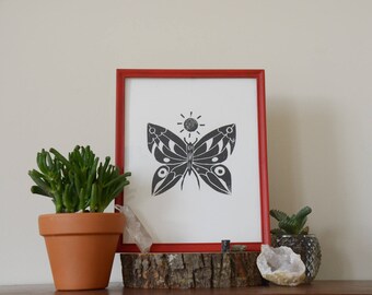 Butterfly linocut | Etsy