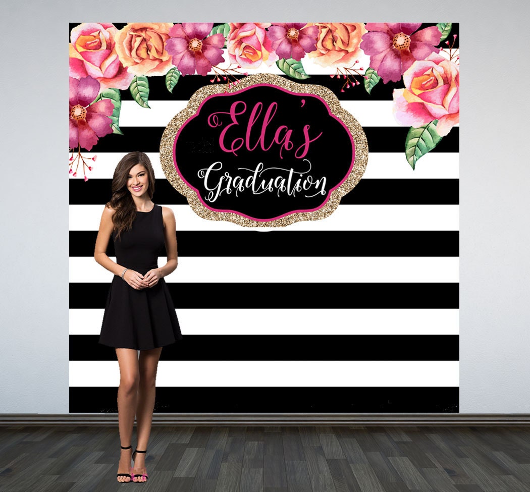Graduation Personalized Photo Backdrop Black and White