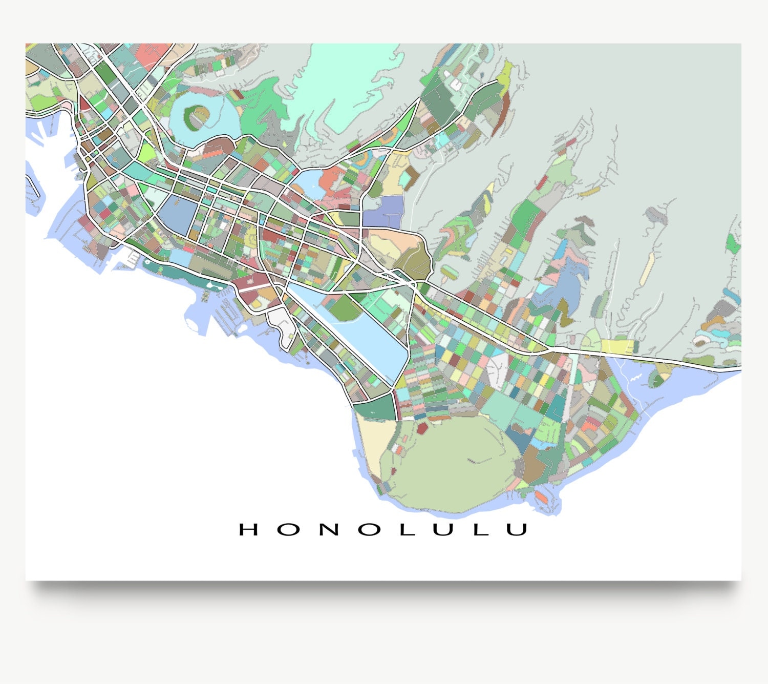 Honolulu Map Print Oahu Hawaii USA City Street Map by MapsAsArt