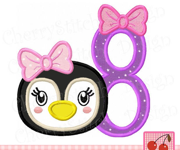 Birthday number 8 with Cute Penguin Girl penguin number