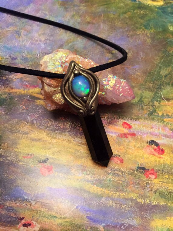 Witchcraft Protection Necklace Amulet W Rainbow Opal And