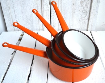 Items similar to Vintage French Orange Enamelware Cookware Thingy on Etsy
