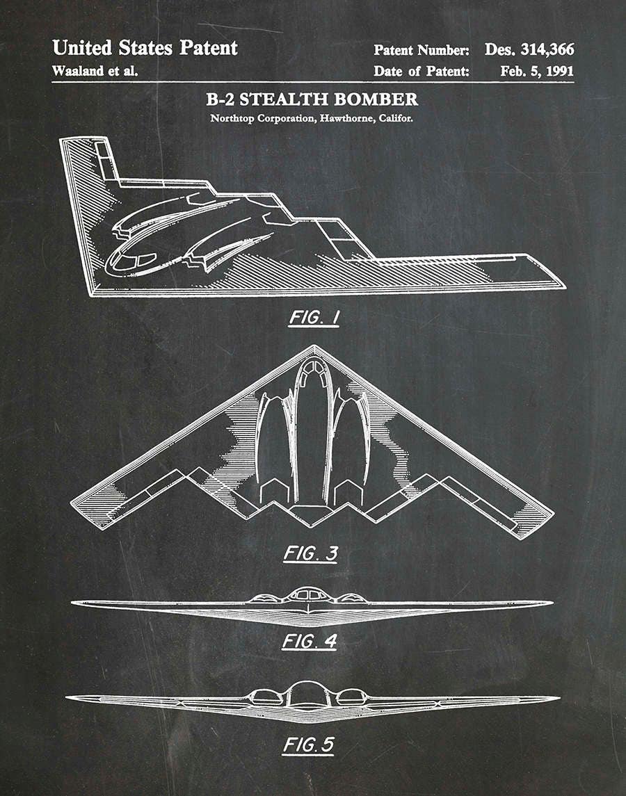 Patent 1991 B-2 Stealth Bomber Northrop Grumman Art Print - Wall Art ...