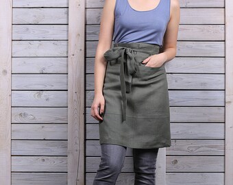 Cafe apron / Linen half apron / Unisex linen apron
