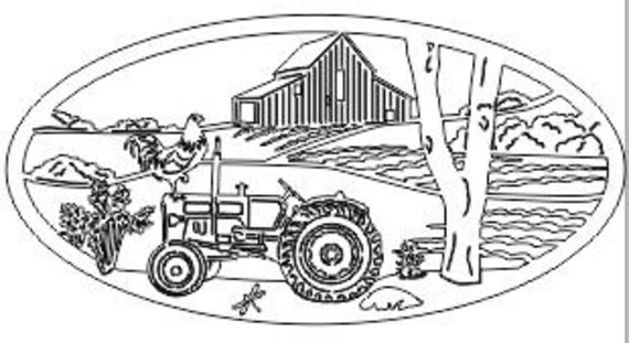 Instant Download DXF File Oval Farm Scene