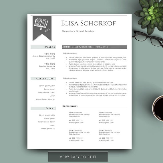 Teacher Resume Template. Creative Resume Template.